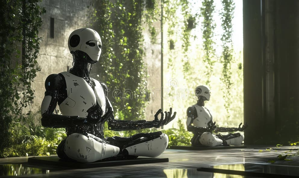 Robotic Meditation in Lush Environment, Two Humanoid Robots Practicing ...