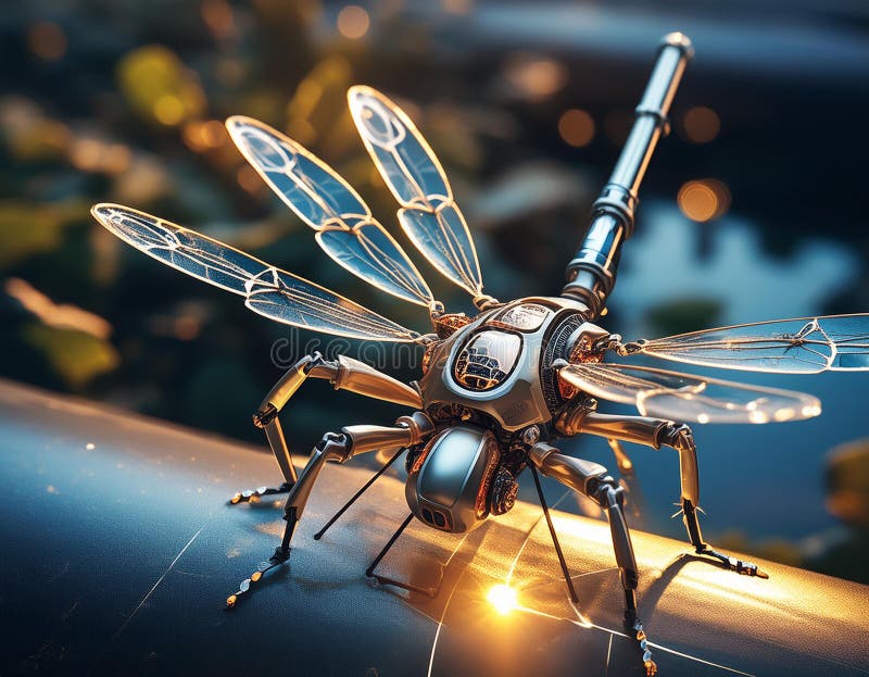 A Robotic Metal Dragonfly in the Future Stock Illustration - Illustration of wildlife, colorful ...