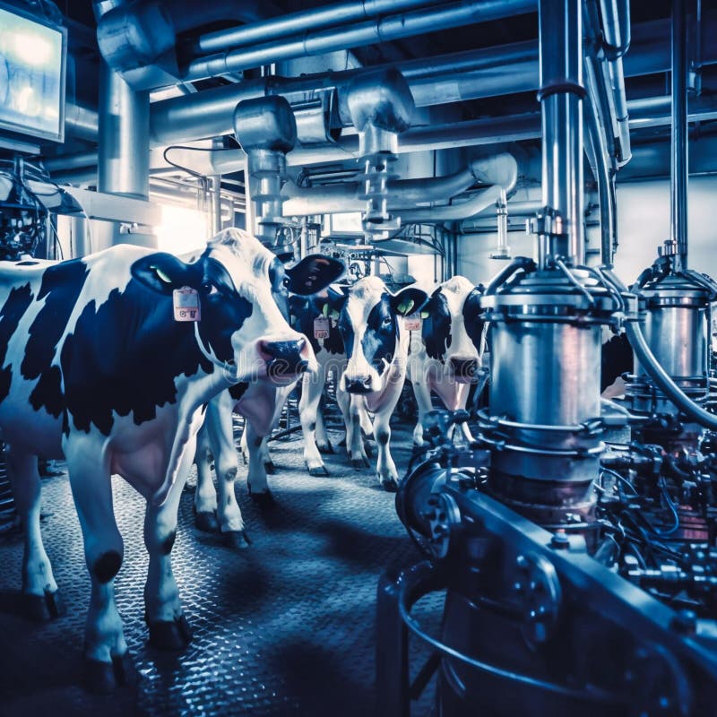 A Robotic Milking Machine Milking Cows on a Dairy. Generative AI Stock ...