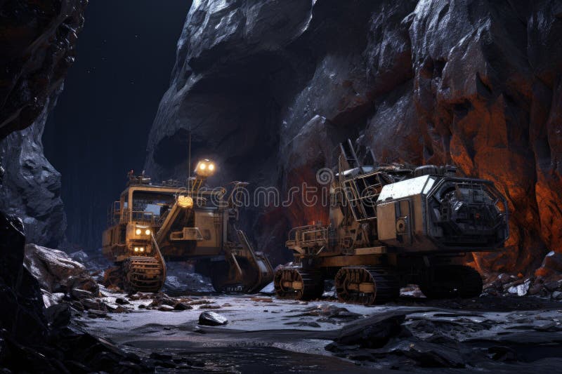 Surface Mining Operation, with Massive Earthmoving Equipment Moving ...