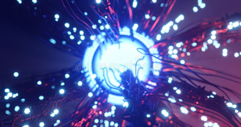 Robotic Molecule with Shiny Nucleus, Metallic Structures and Cables ...