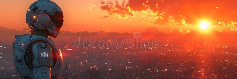 Robotic Monolith Against Urban Tech Sunset Stock Illustration ...