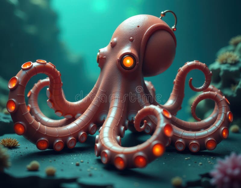 Robotic Octopus in Underwater Scene Stock Illustration - Illustration ...