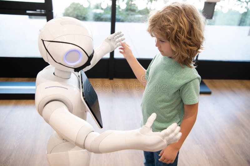 Robotic Pandemic Future. Robot Communicate with Child. Automation Stock ...