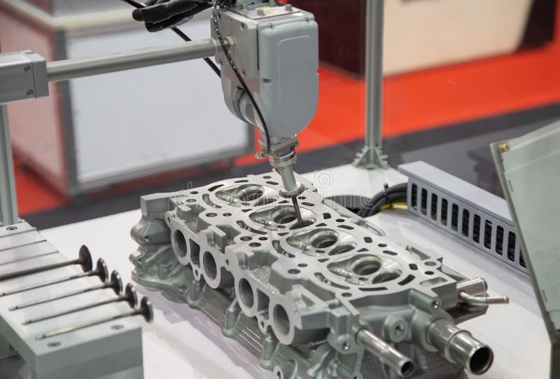 Robotic Perform Assembly Engine Part Stock Image - Image of automated ...
