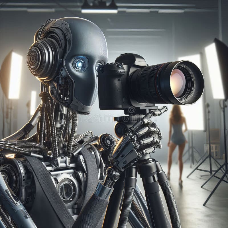 Robotic Photographer Setting Up in a Professional Studio Stock Image ...