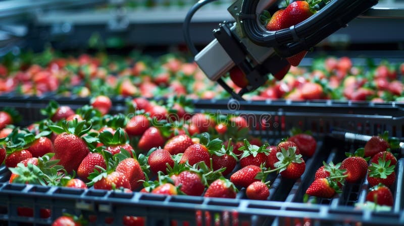 A Robotic Picker Gently Placing Plump Strawberries into a Crate Working ...