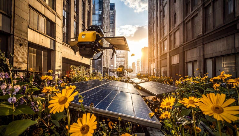 Robotic Pollination Network. Artificial Intelligence Concept. Generated ...