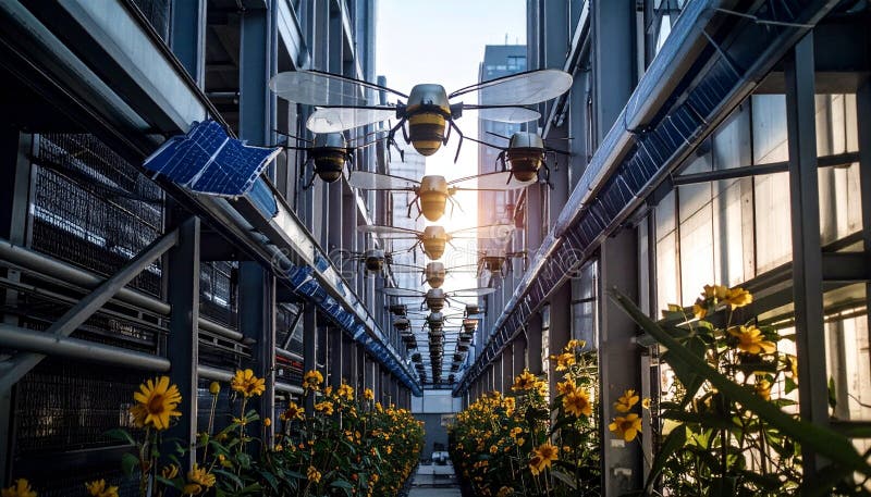 Robotic Pollination Network. Artificial Intelligence Concept. Generated ...