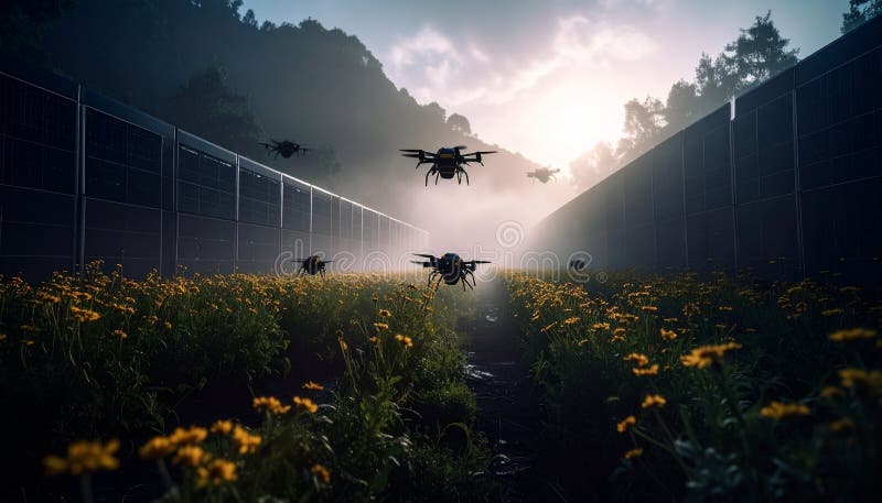 Robotic Pollination Network. Artificial Intelligence Concept. Generated ...