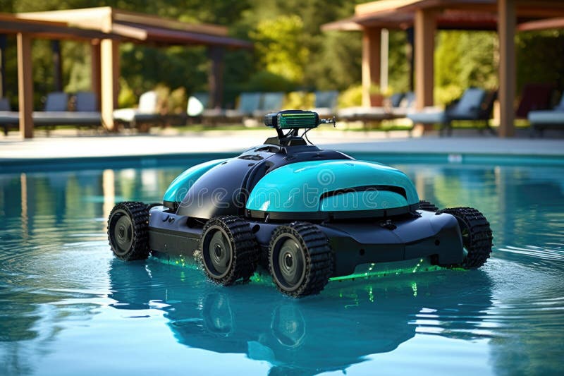 Robotic Pool Cleaner Navigating the Pool Surface Stock Illustration ...