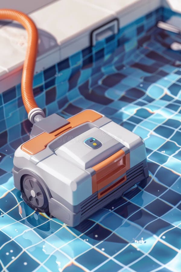 A Robotic Pool Cleaner in Use, Cleaning the Swimming Pool Floor Stock ...