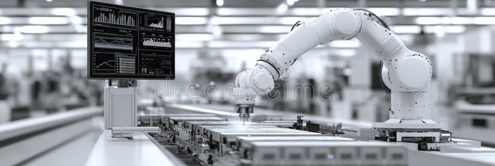 Robotic Precision on Electronics Assembly Line Setup Stock Illustration ...