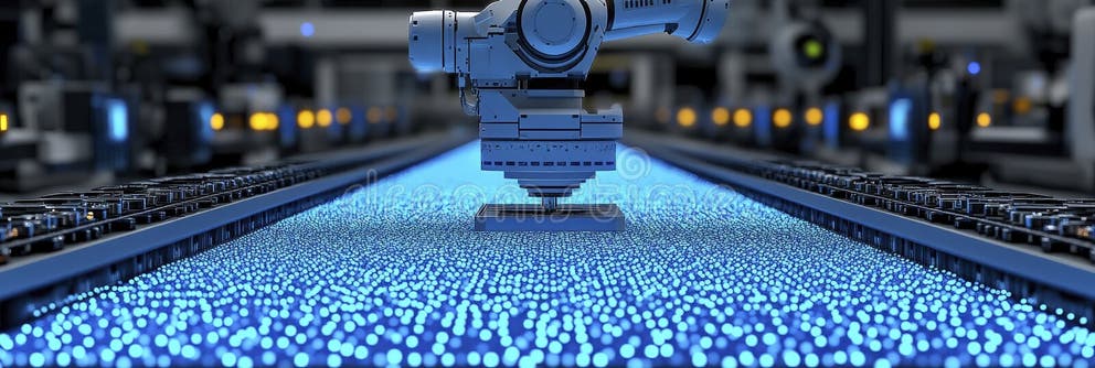 Robotic Precision on a Glowing Assembly Line Concept Stock Illustration - Illustration of ...