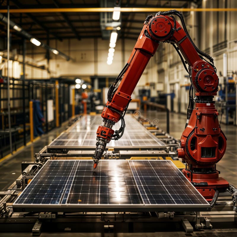 Robotic Precision in Solar Panel Assembly Line, Generative Ai Stock ...