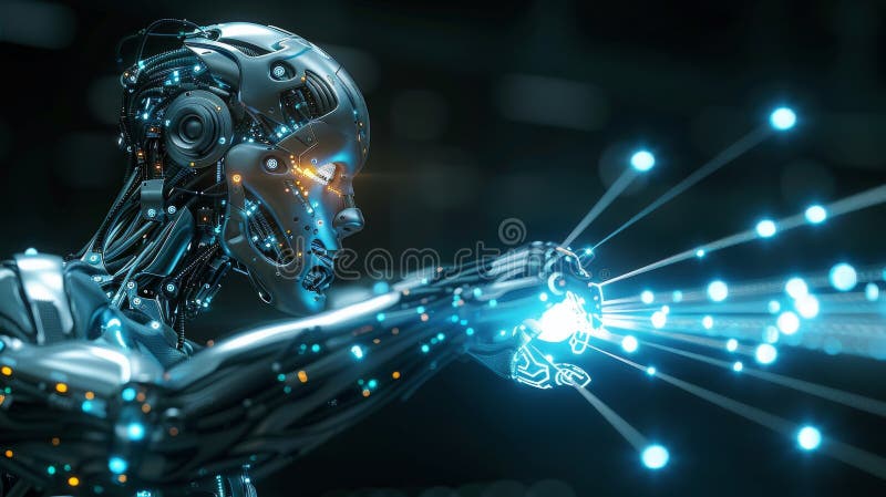 Robotic Process Automation Concept. a Robot with a Face Made of Light ...