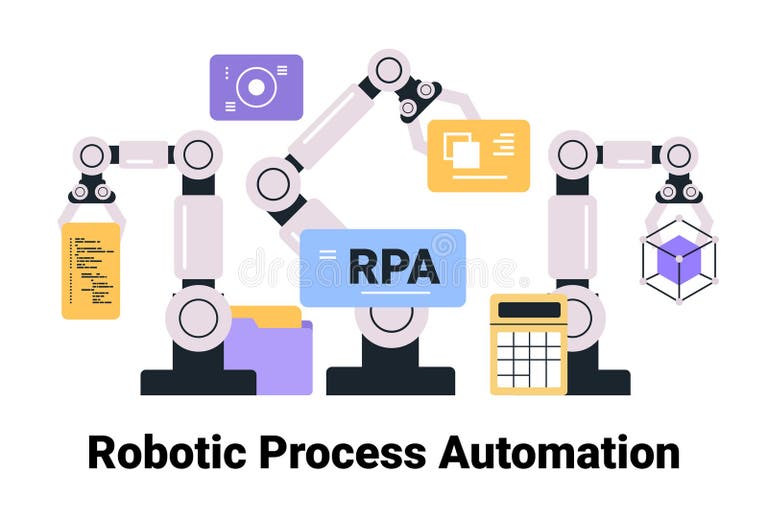 Robotic Process Automation Concept with Robotic Arms Interacting with ...