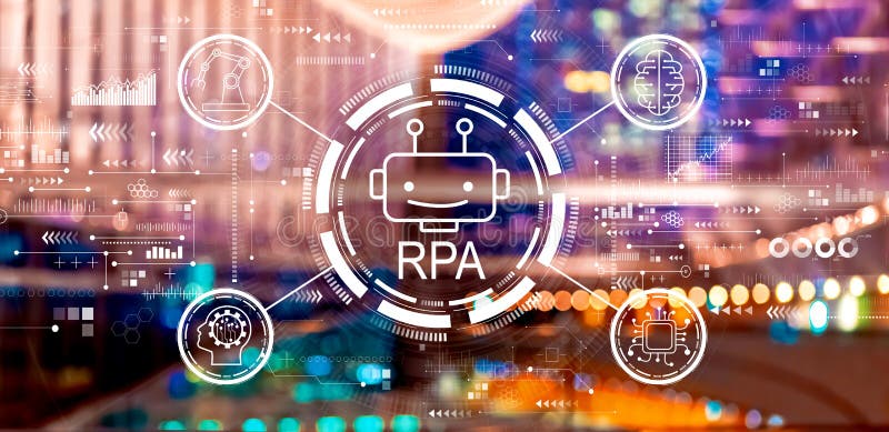 Robotic Process Automation Theme with Big City at Night Stock Photo ...