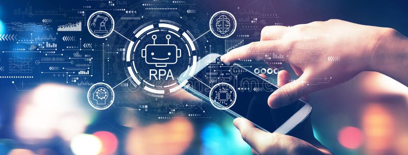 Robotic Process Automation Theme with City Lights at Night Stock Image ...