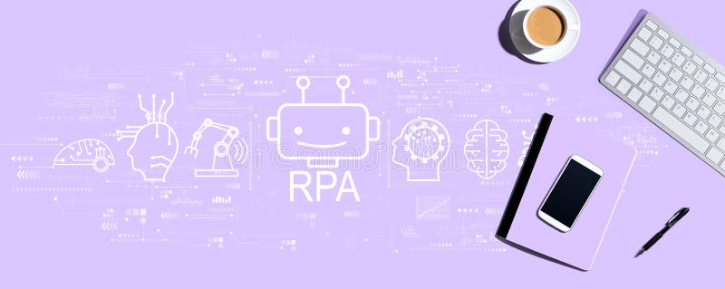 Robotic Process Automation Theme with Computer Keyboard and Office Items Stock Image - Image of ...