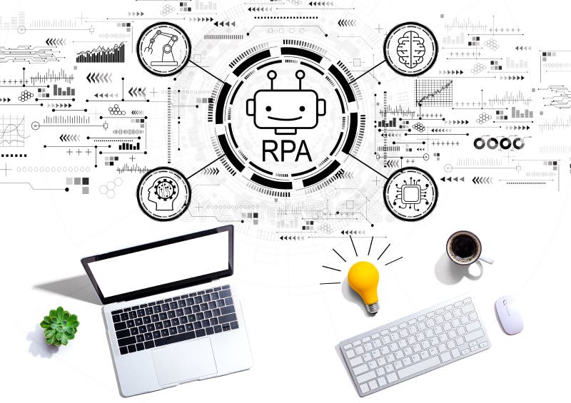 Robotic Process Automation Theme with Computers with a Light Bulb Stock ...