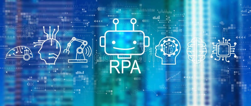 Robotic Process Automation Theme with Downtown Skyline Stock Photo ...