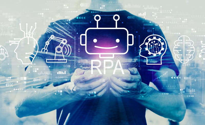 Robotic Process Automation Theme with Man Holding Smartphone Stock ...