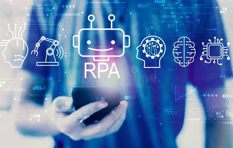 Robotic Process Automation Theme with Man Using a Smartphone Stock ...