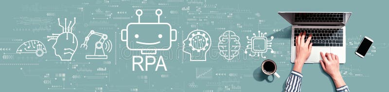 Robotic Process Automation Theme with Person Using Laptop Stock ...