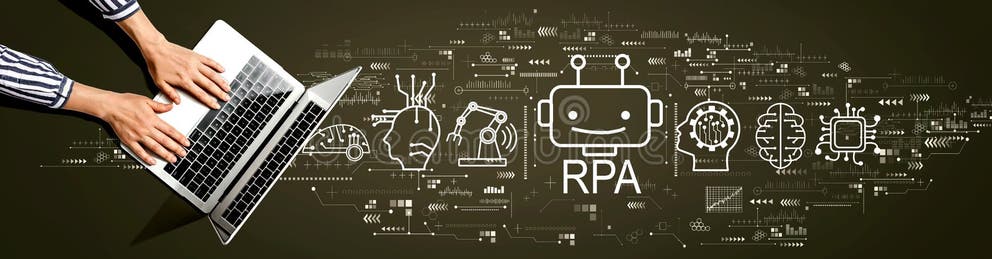 Robotic Process Automation Theme with Person Using Laptop Editorial ...