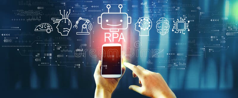 Robotic Process Automation Theme with Person Using Smartphone Stock ...