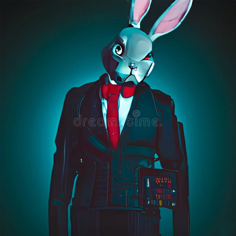 Robotic Rabbit in Black Suit Stock Image - Image of clothing, black ...