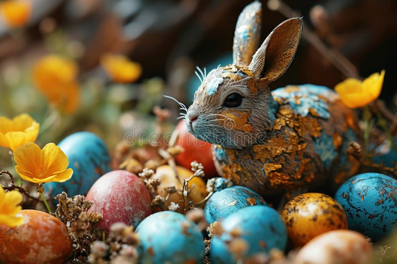 Robotic Rabbit Exoskeleton Bright Flowers Colorful Easter Eggs Spring ...