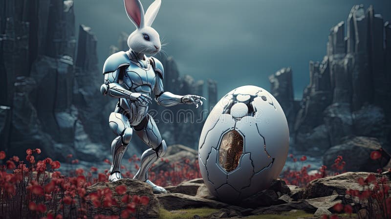 Robotic Rabbit with Huge Modern Technology Egg, Future Easter ...