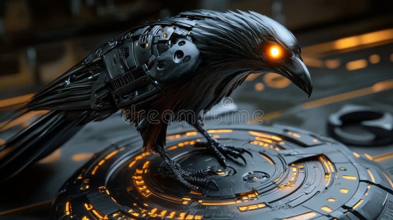 Robotic Raven in Cyberpunk Setting Stock Illustration - Illustration of ...