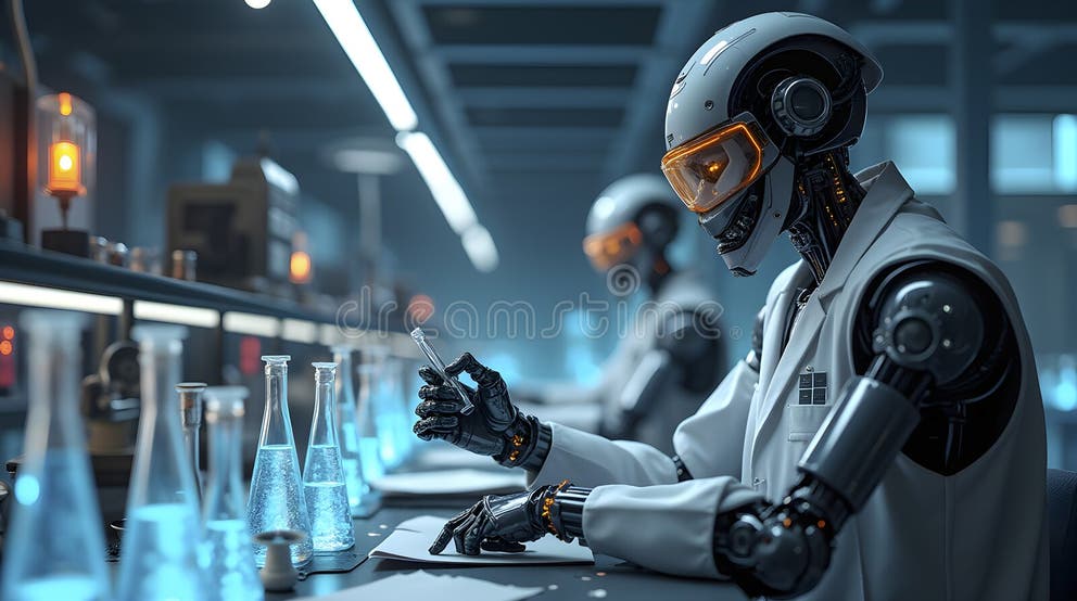 A Robotic Scientist Conducting Experiments in a High-tech Lab, Ai ...