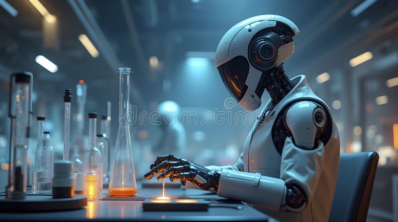 A Robotic Scientist Conducting Experiments in a High-tech Lab, Ai ...