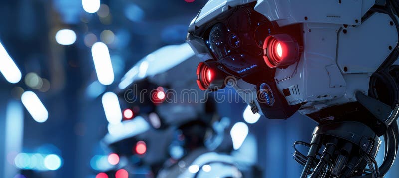 Robotic Security Unit with Cameras and Sensors in High-Tech Industrial ...