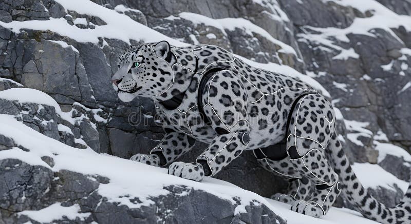 Robotic Snow Leopard on Snowy Mountain Stock Illustration ...