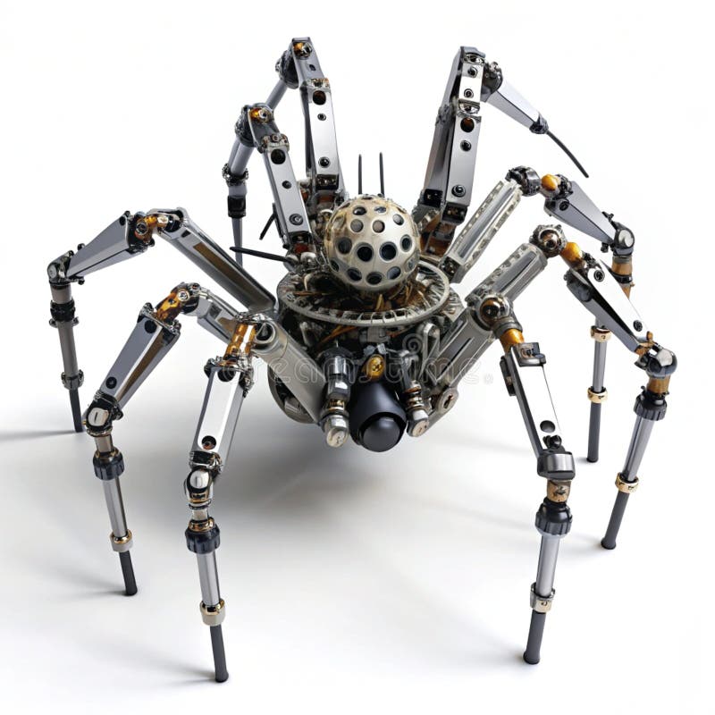 Robotic Spider with Mechanical Joints Isolated on White Stock ...