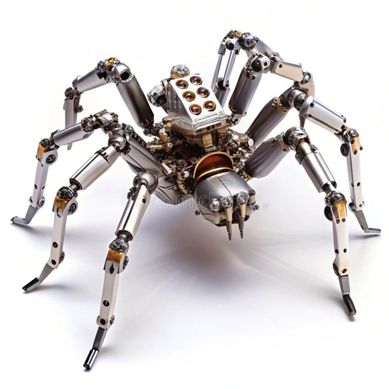 Robotic Spider with Mechanical Joints Isolated on White Stock ...