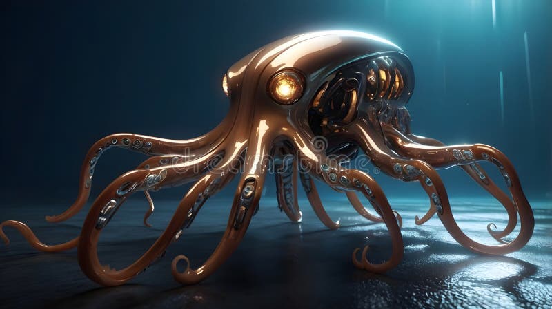 Robotic Squid Under the Sea with a Sleek Metallic Design Stock ...