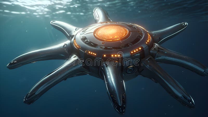 Robotic Starfish Under the Sea with a Sleek Metallic Design Stock ...