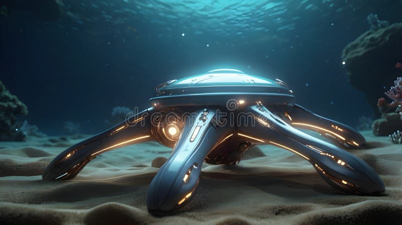 Robotic Starfish Under the Sea with a Sleek Metallic Design Stock ...