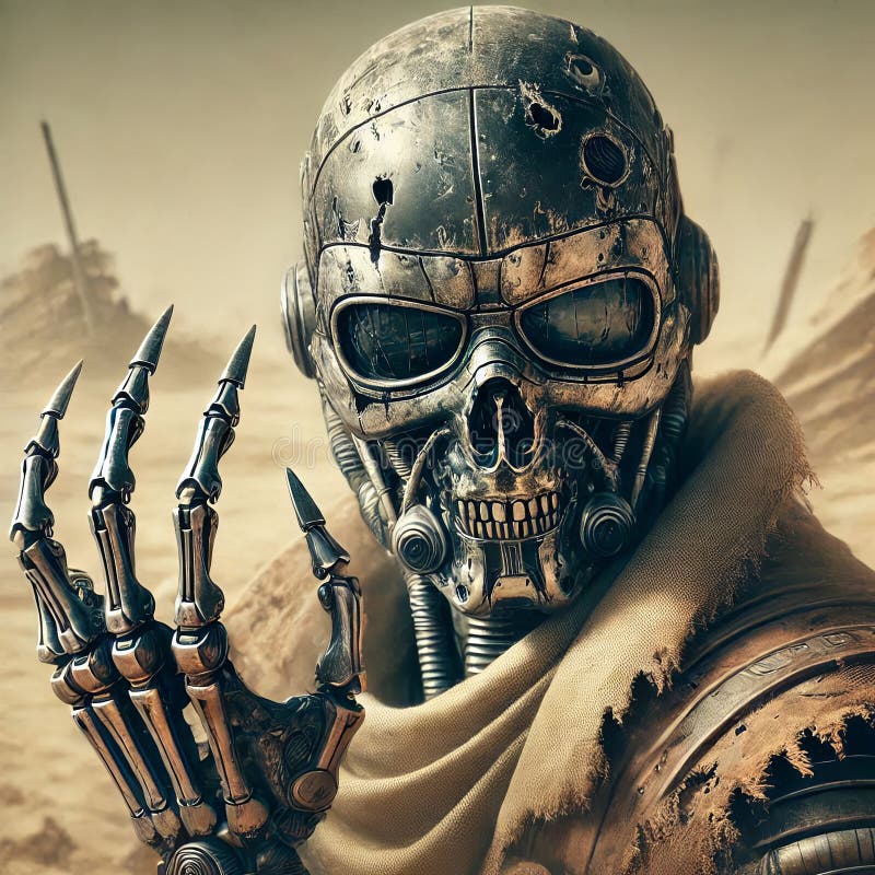 Sci-Fi Skeleton Android in the Desert Stock Illustration - Illustration ...