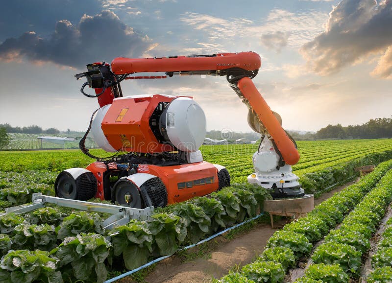 Robot Harvesting System in Vegetable Field Stock Image - Image of field ...