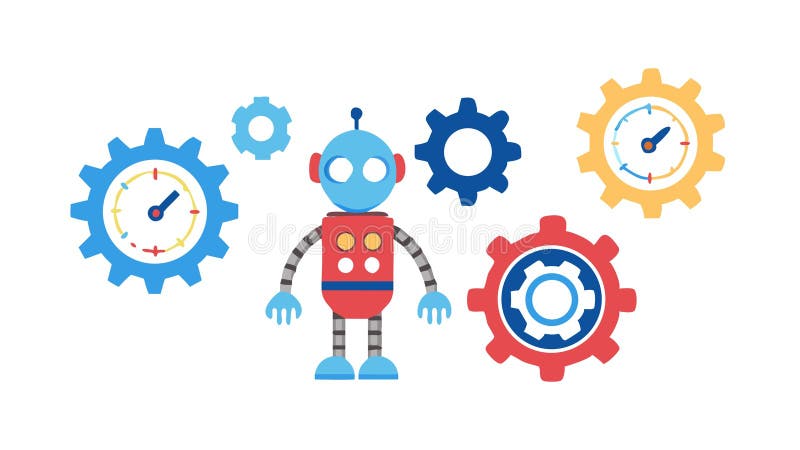 Robotic Teamwork, AI Collaboration Gears Vector, Vector Design ...