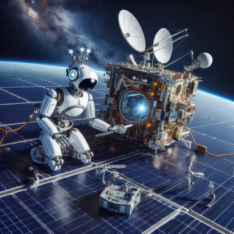 Robotic Technician Interacts with Advanced Space Station Technology in ...