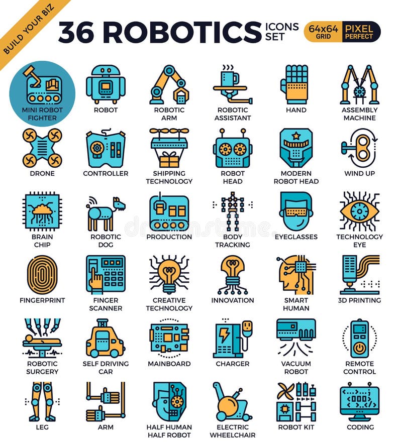 Robotic Technology Outline Icons Stock Vector - Illustration of machine ...