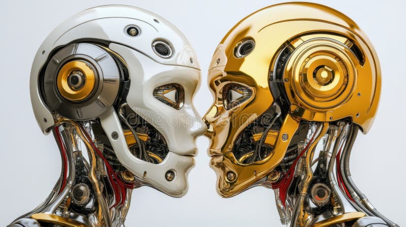 Robotic Union a White and Gold Android Encounter of Minds Intimate ...